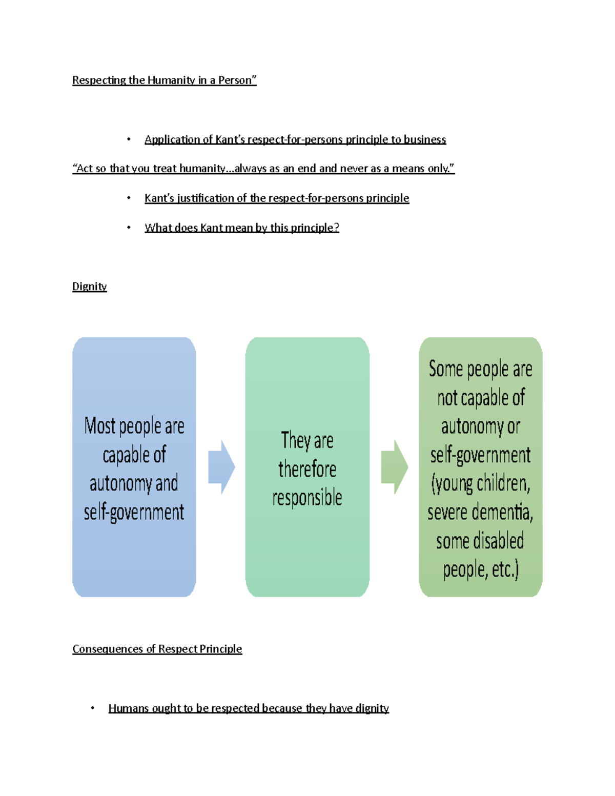 Respecting the Humanity in a Person - . as an end and never as a means ...