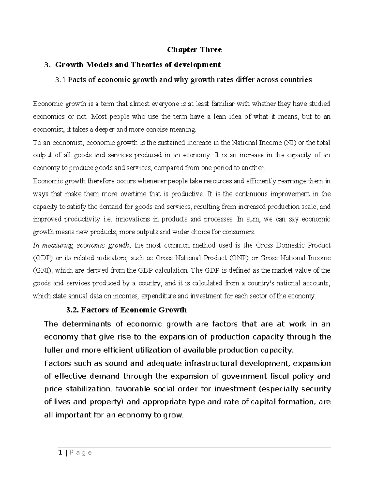 Chapter Three Lecture Notes - Chapter Three 3. Growth Models and ...