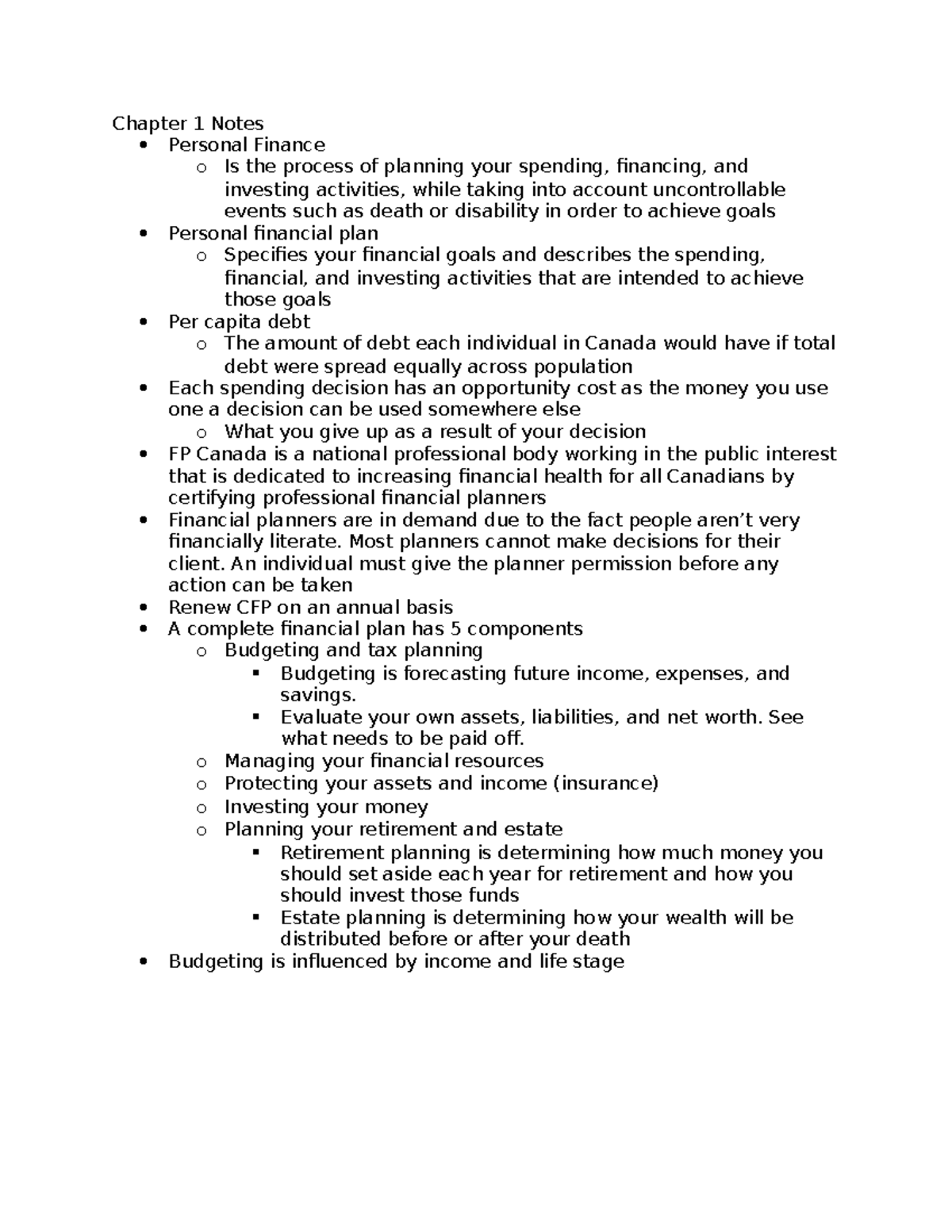 Chapter 1, 3 notes - Chapter 1 Notes Personal Finance o Is the process ...