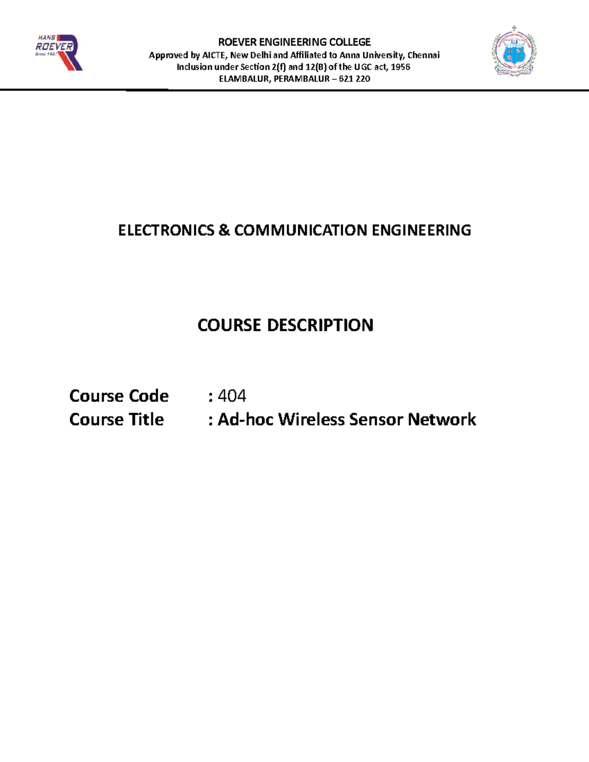 Course Description AWSN 17 - ROEVER ENGINEERING COLLEGE Approved by ...