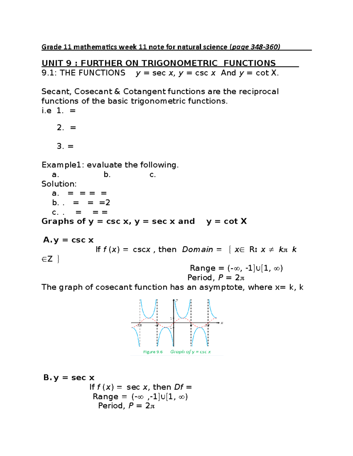 mathematics(for natural science) - Grade 11 mathematics week 11 note ...