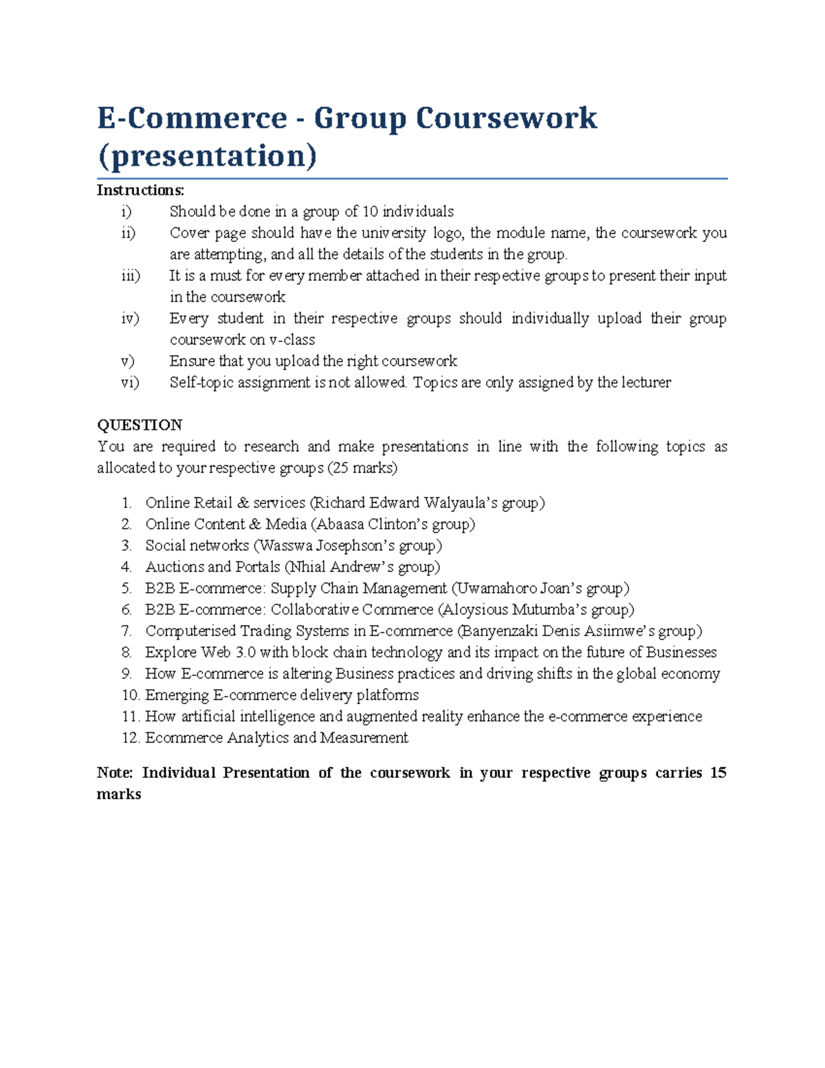 Coursework presentation - E-Commerce - Group Coursework (presentation ...