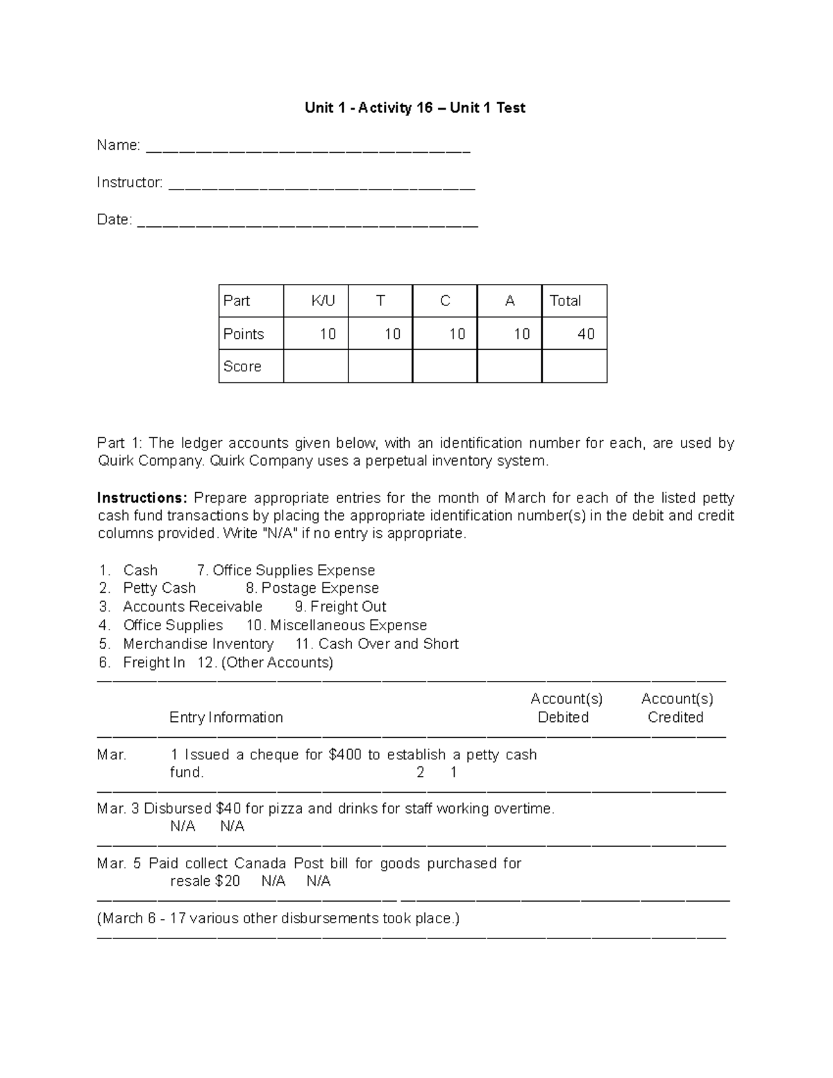 Unit 1 - Activity 16 – Unit One Test - Unit 1 - Activity 16 – Unit 1 ...