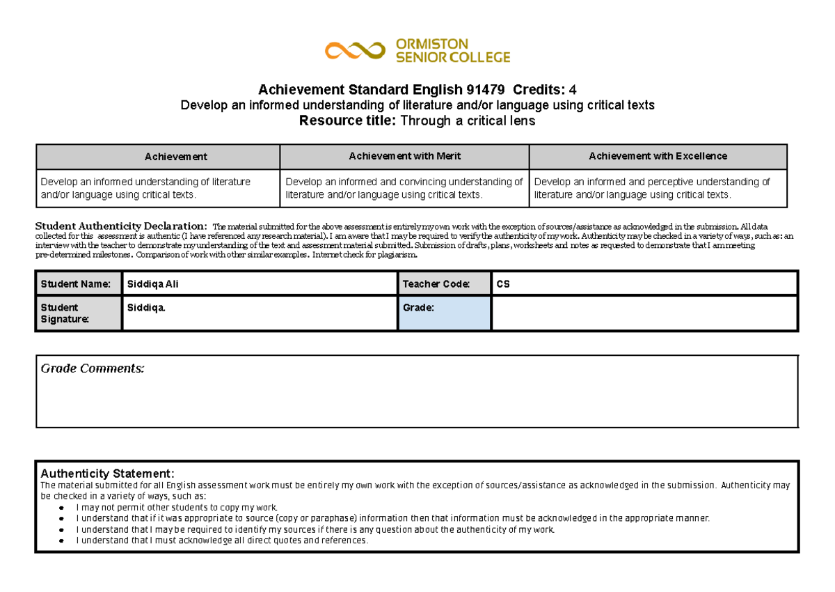 Siddiqa Ali - 2024 3.8 Template - Achievement Standard English 91479 ...
