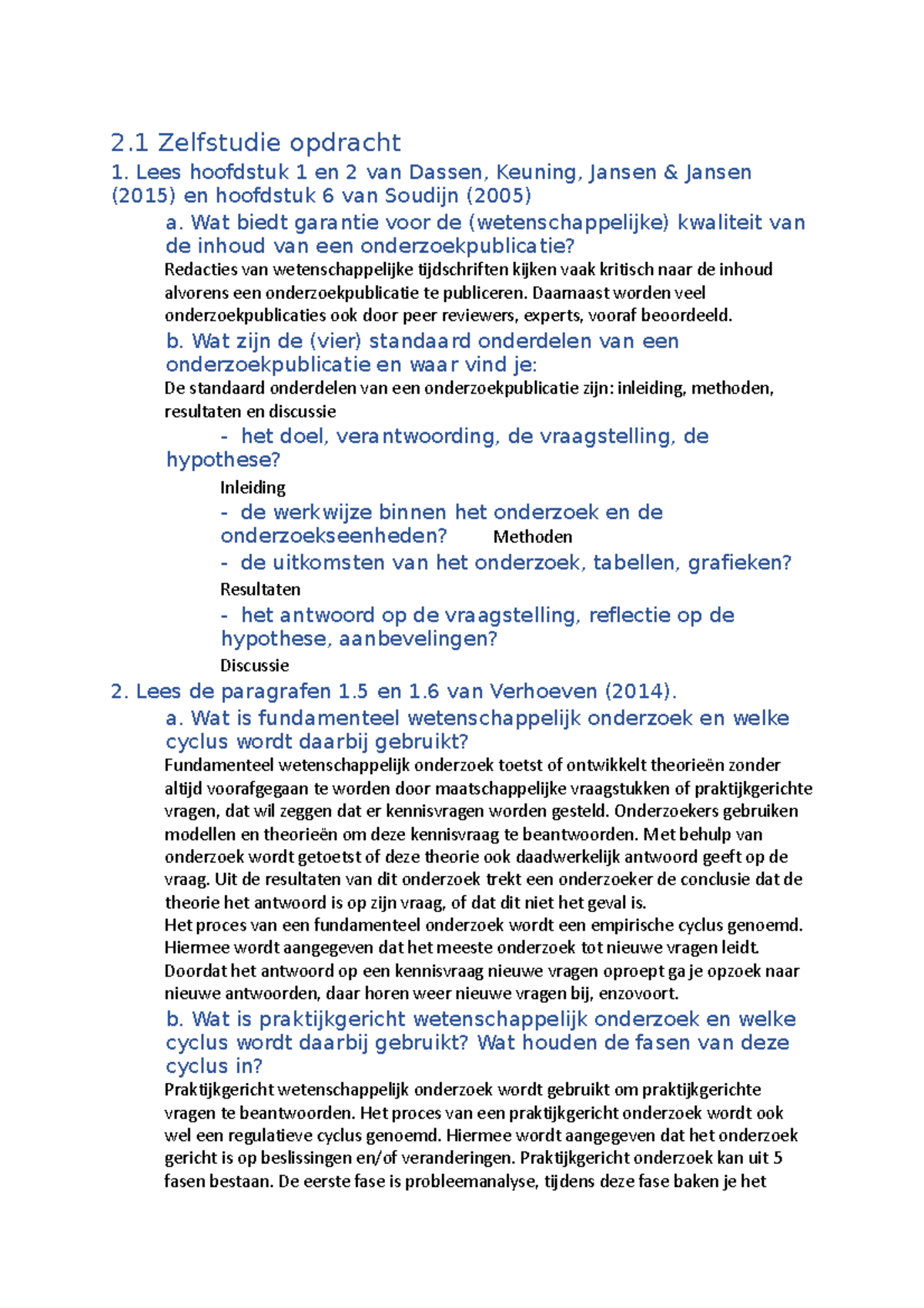 2.1 zelfstudie opdracht en 2.2 voorbereidende opdracht - 2 Zelfstudie ...