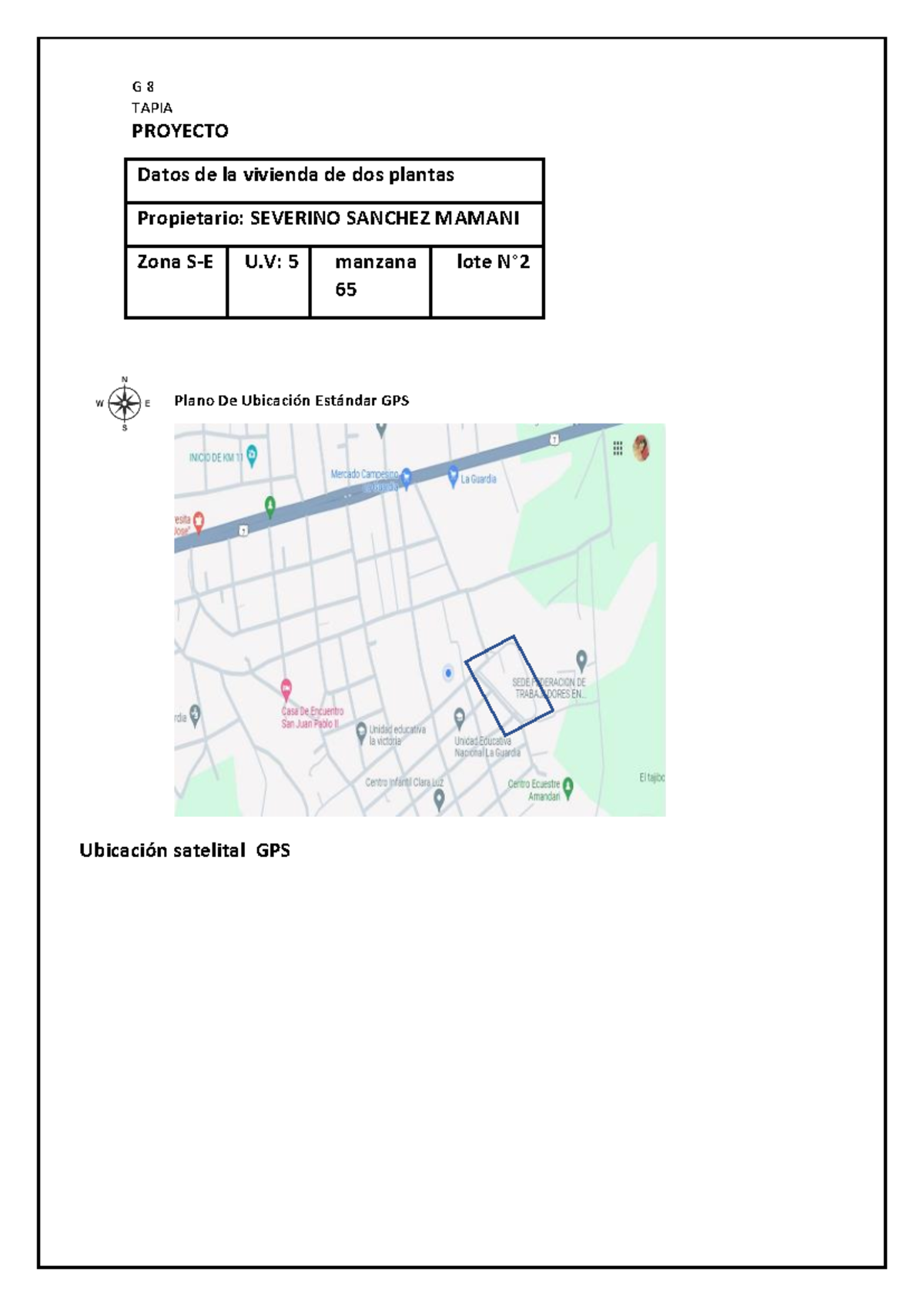 ANTE Proyecto Vivienda DE DOS G 8 Tapia - TAPIA PROYECTO Datos de la ...