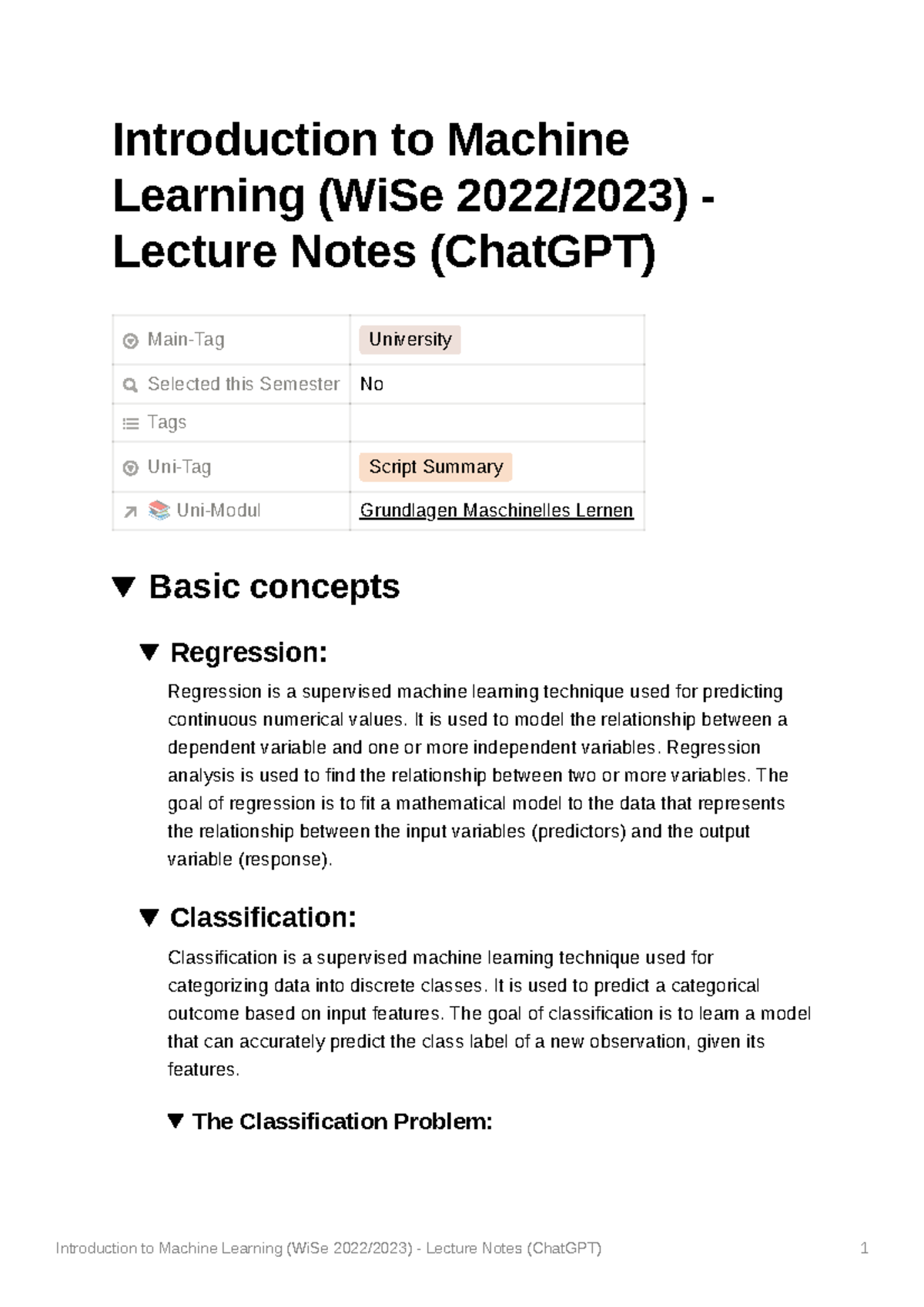 Introduction to Machine Learning (Wi Se 20222023) - Lecture Notes ...