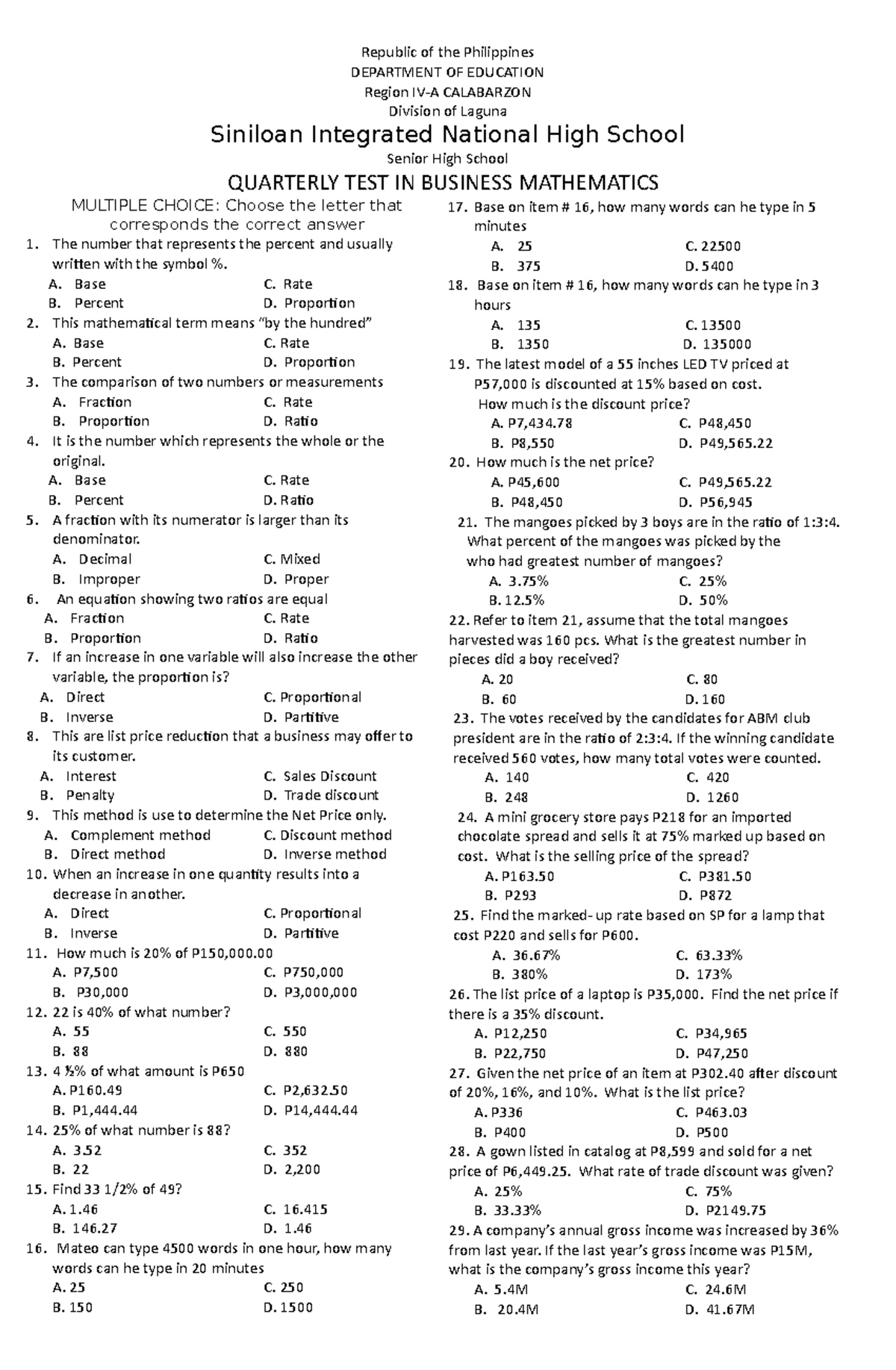 Business-Math Q1 Test - Thank you - Republic of the Philippines ...