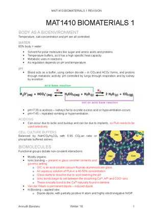Exam Revision - lecture notes + wider reading - MAT1510 TISSUE ...