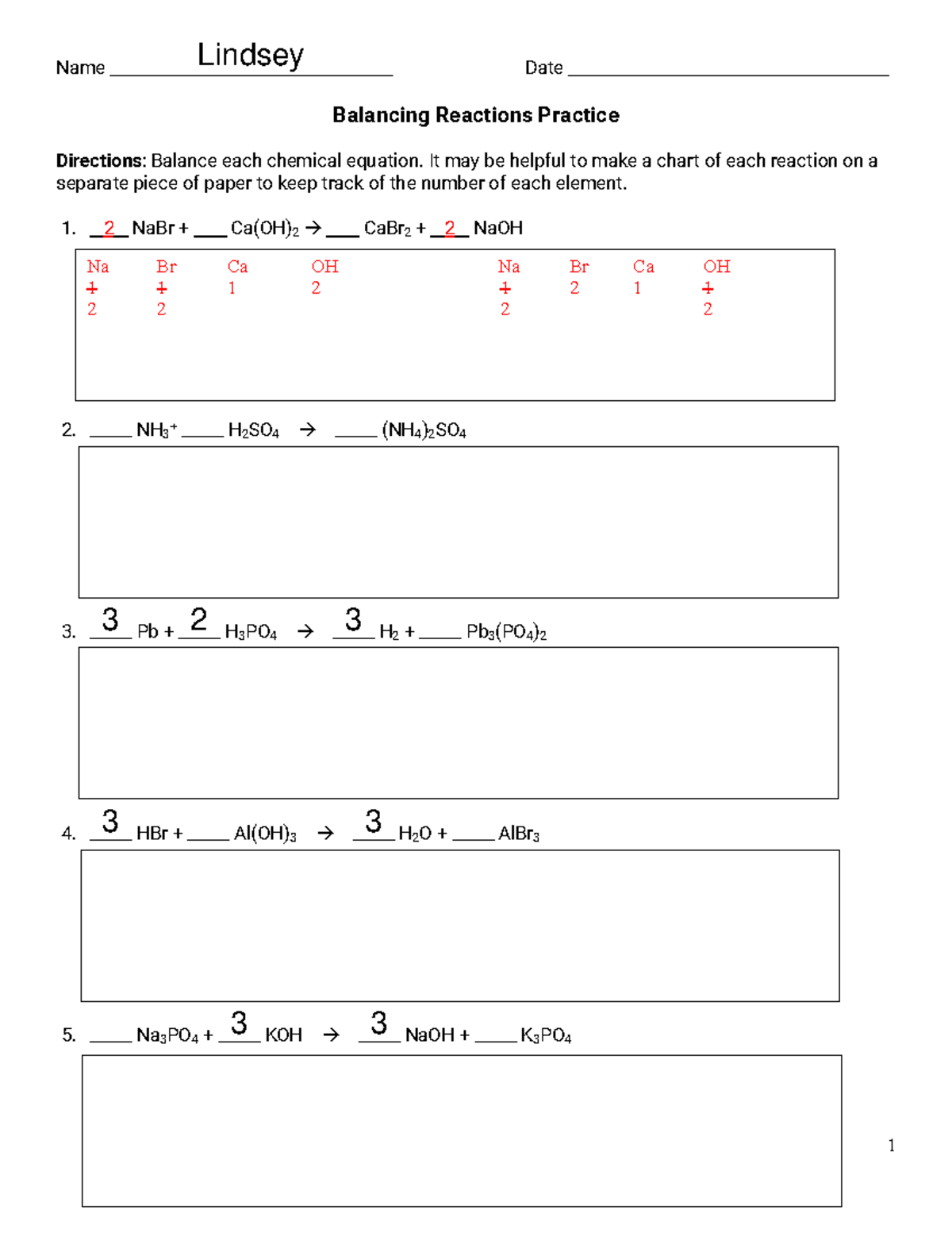 Balancing+Chemical+Equations+Practice - Name Date Balancing Reactions ...