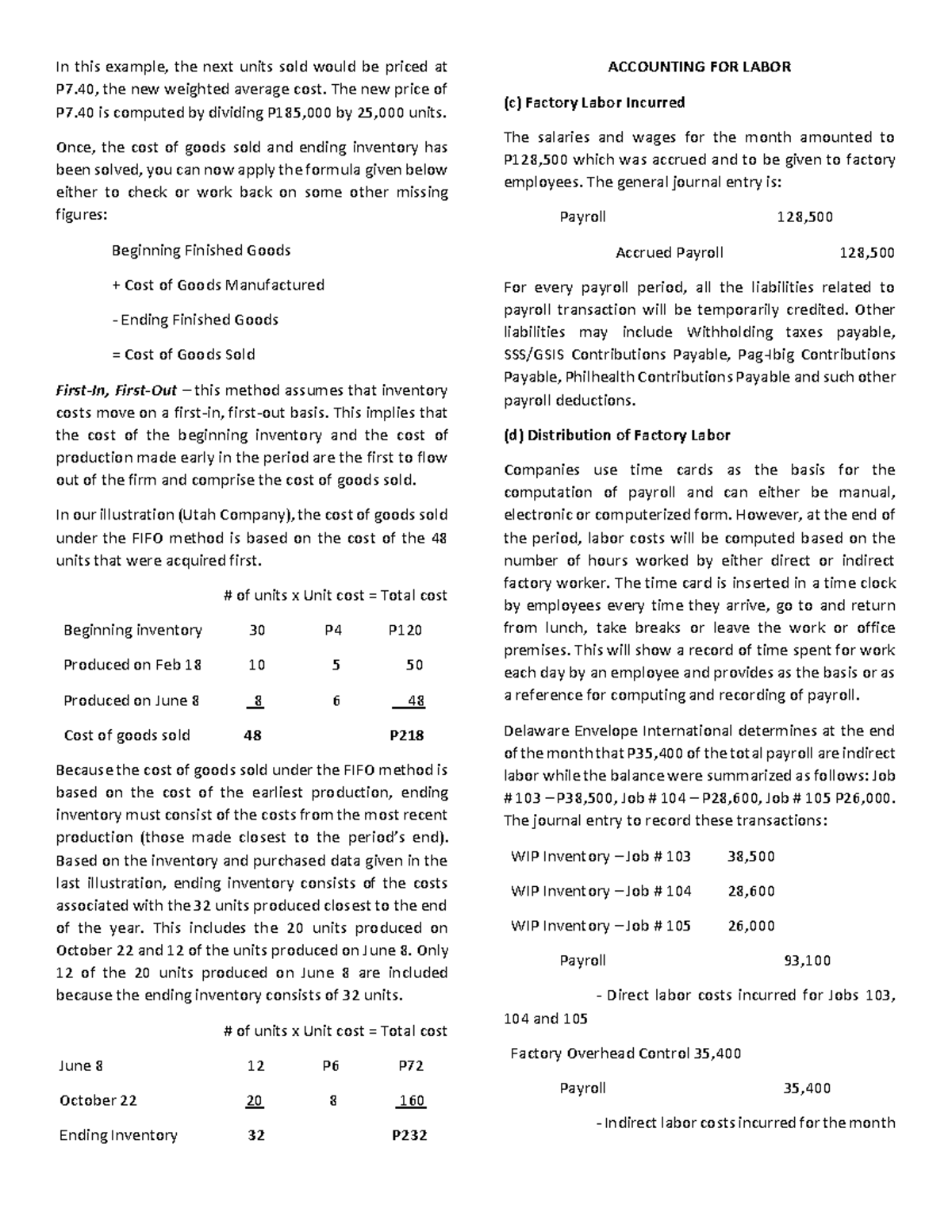 Job order notes part 2 - In this example, the next units sold would be ...