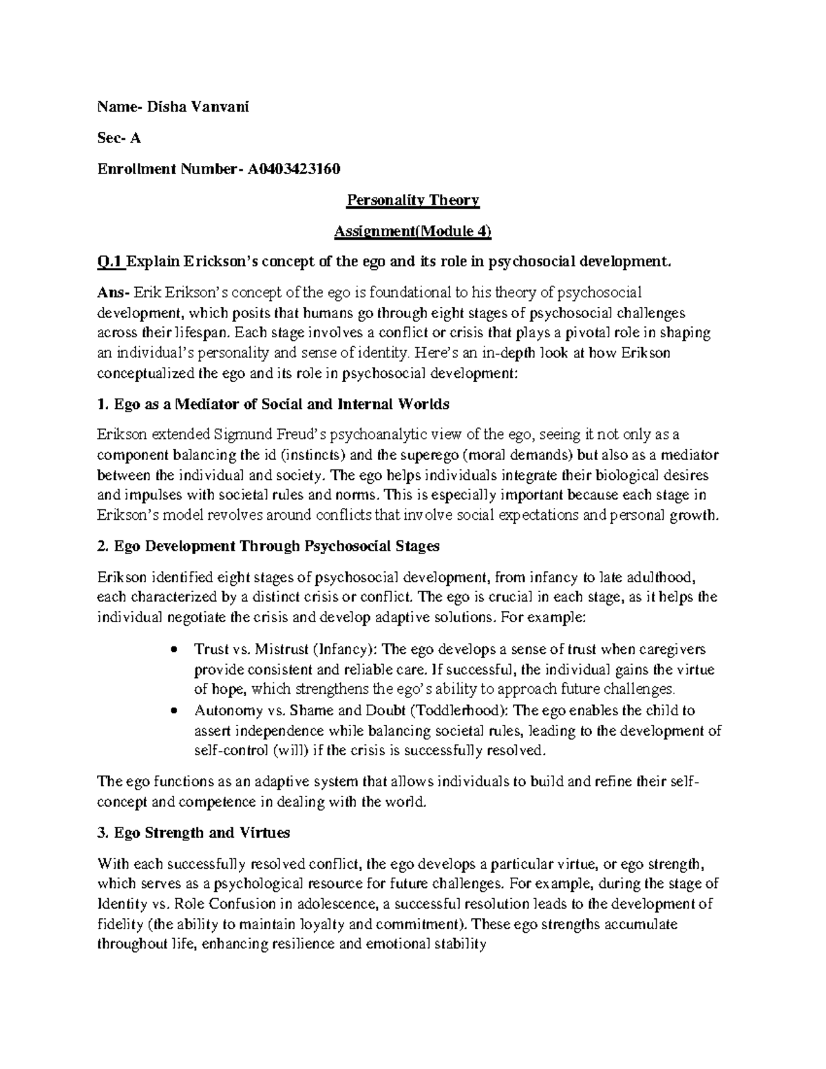Personality Assignment module 4 - Name- Disha Vanvani Sec- A Enrollment ...