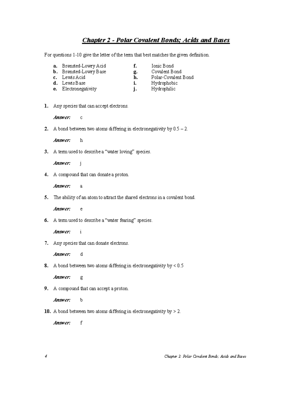 chemistry Chapter 2 - 4 Chapter 2: Polar Covalent Bonds; Acids and Bases Chapter 2 - Polar ...