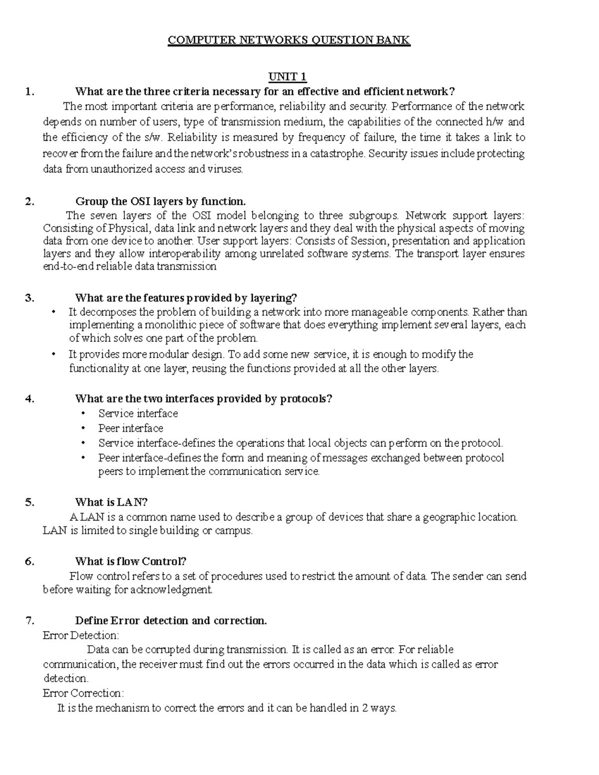 Computer networks question bank - COMPUTER NETWORKS QUESTION BANK UNIT 1 What are the three ...