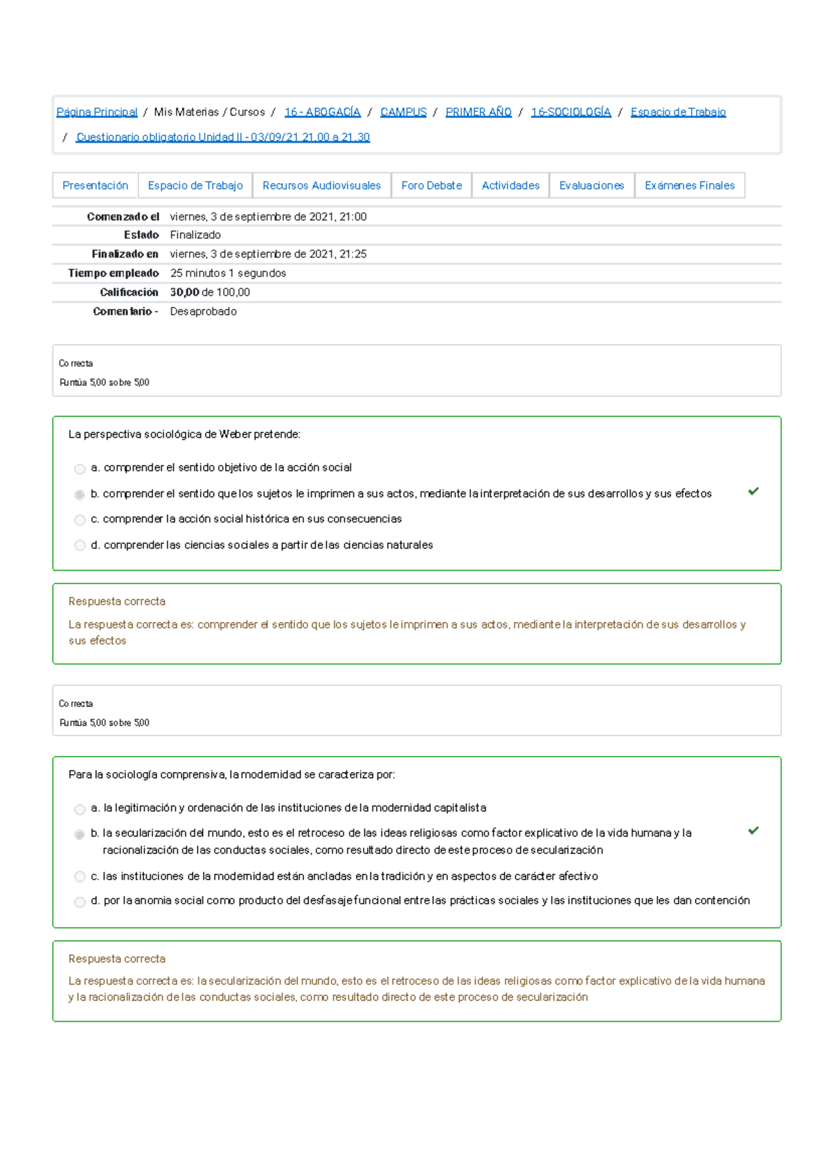 Cuestionario obligatorio Unidad II - 03 09 21 21.00 a 21.30 Revisión ...