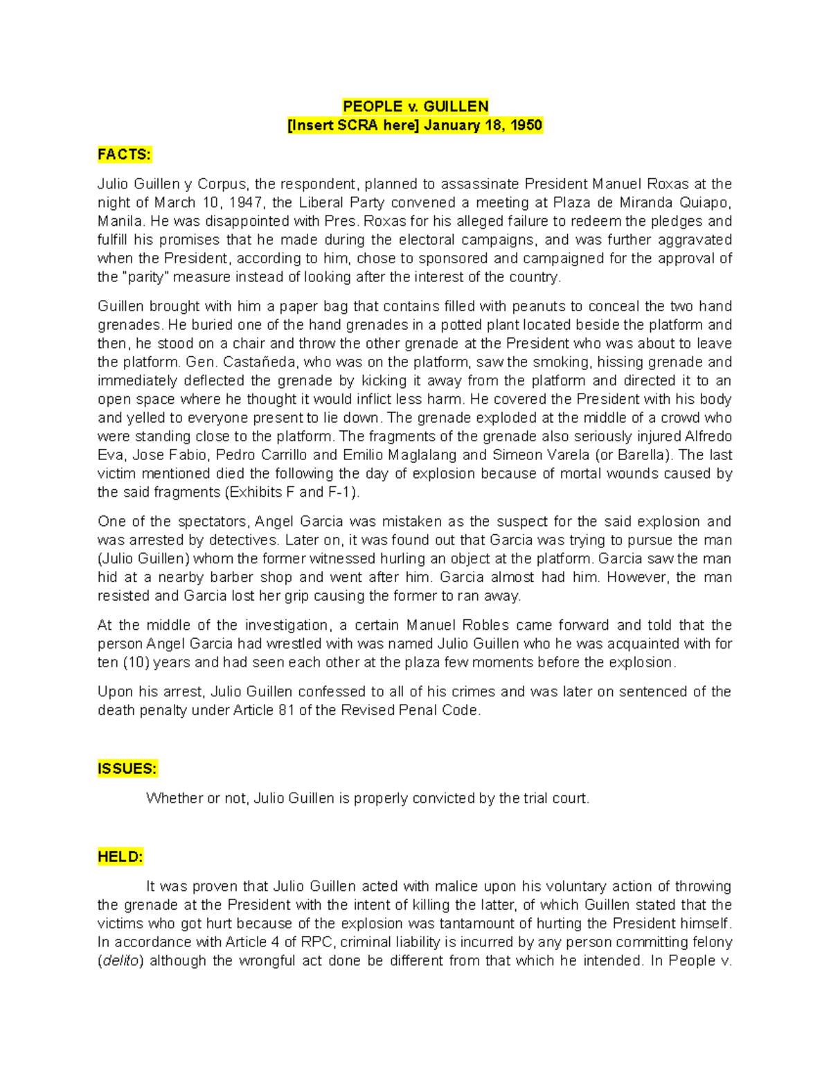 PP v Guillen [Case Digest] - PEOPLE v. GUILLEN [Insert SCRA here ...