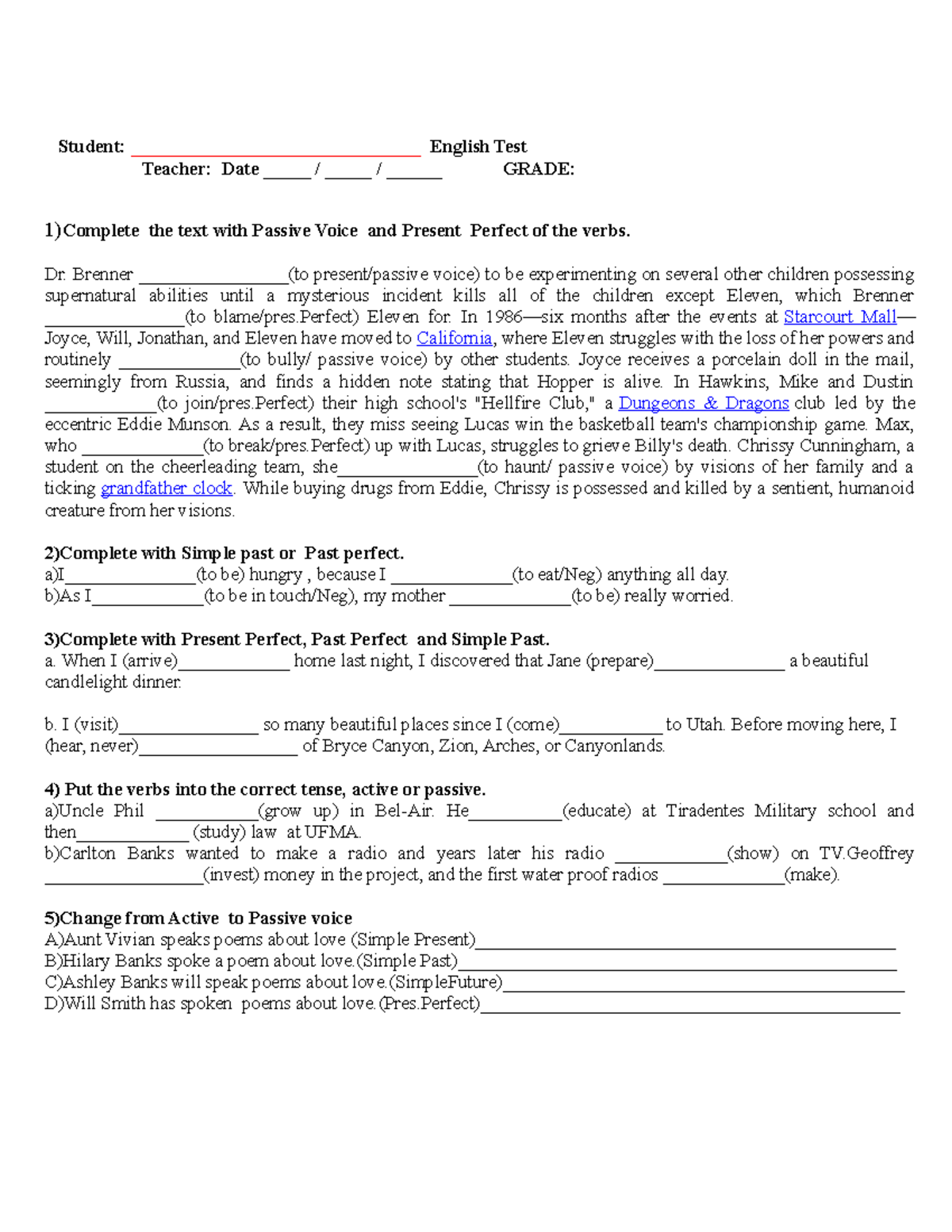 English Test - exercises to practice - Student ...