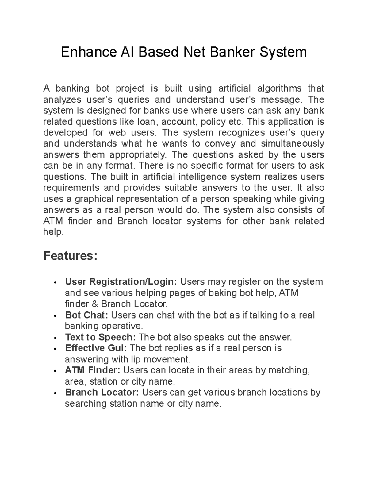 Enhance AI Based Net Banker System - The system is designed for banks ...