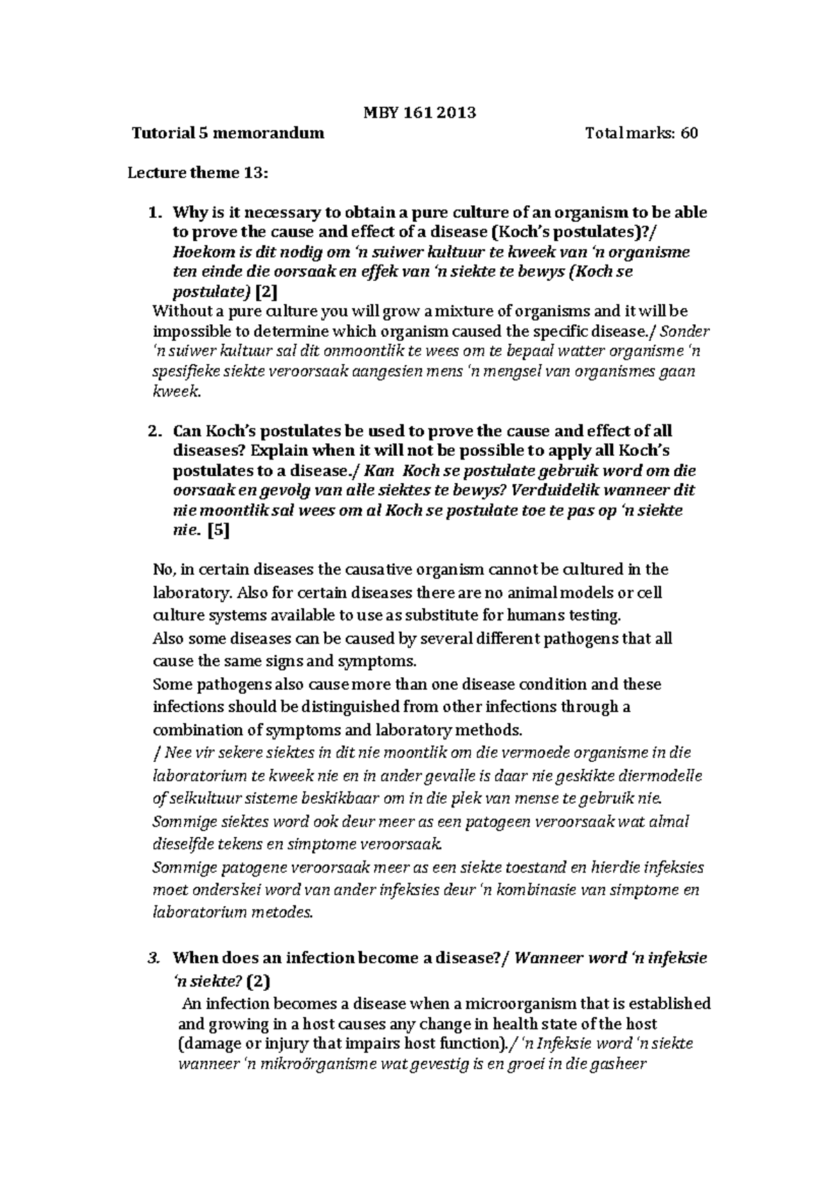 MBY 161 tut5 memo - Tut5 memo - MBY 161 2013 Tutorial 5 memorandum ...