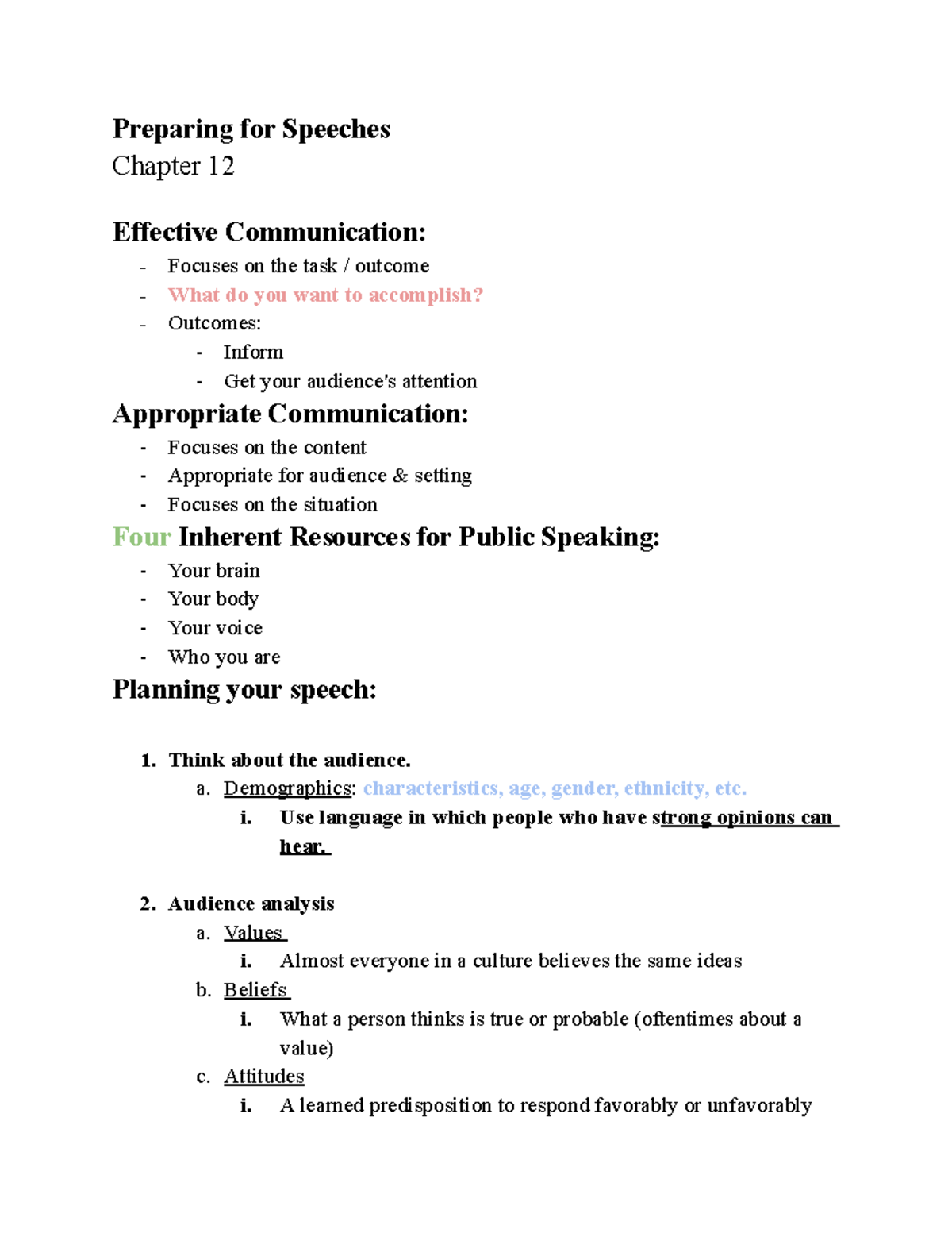 Preparing Speeches - Ch. 12 - Preparing for Speeches Chapter 12 ...