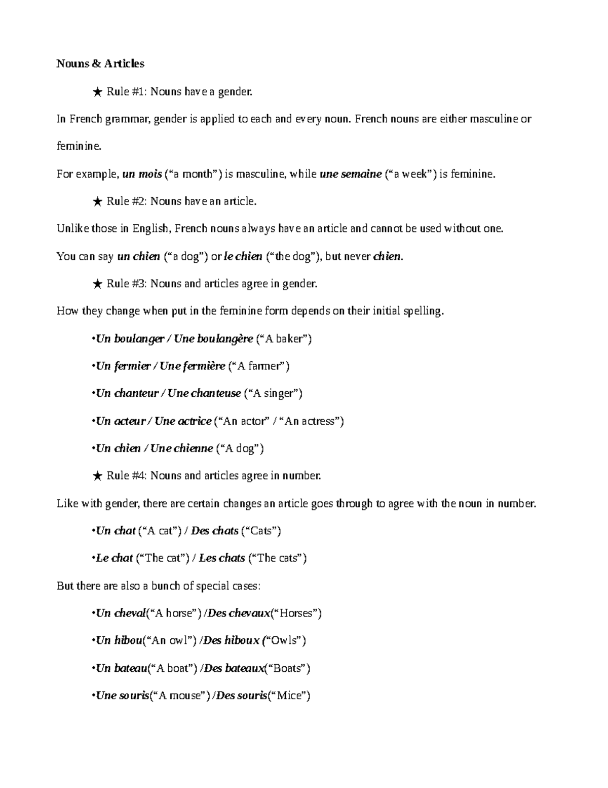 Nouns & Articles - Nouns & Articles ★ Rule #1: Nouns have a gender. In ...