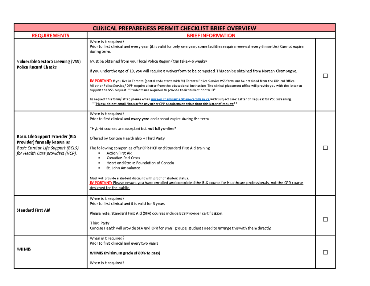 CPP Checklist Overview - CLINICAL PREPARENESS PERMIT CHECKLIST BRIEF OVERVIEW REQUIREMENTS BRIEF ...