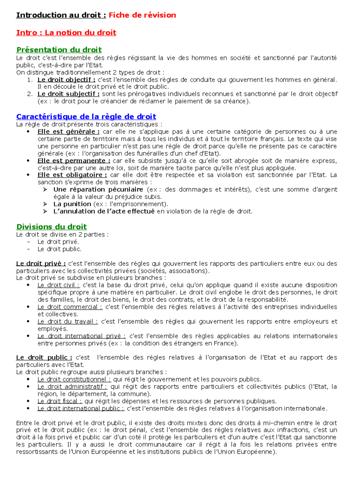 13enj.free.fr 2 - Fiche de révision - Introduction au droit : Fiche de révision Intro : La ...