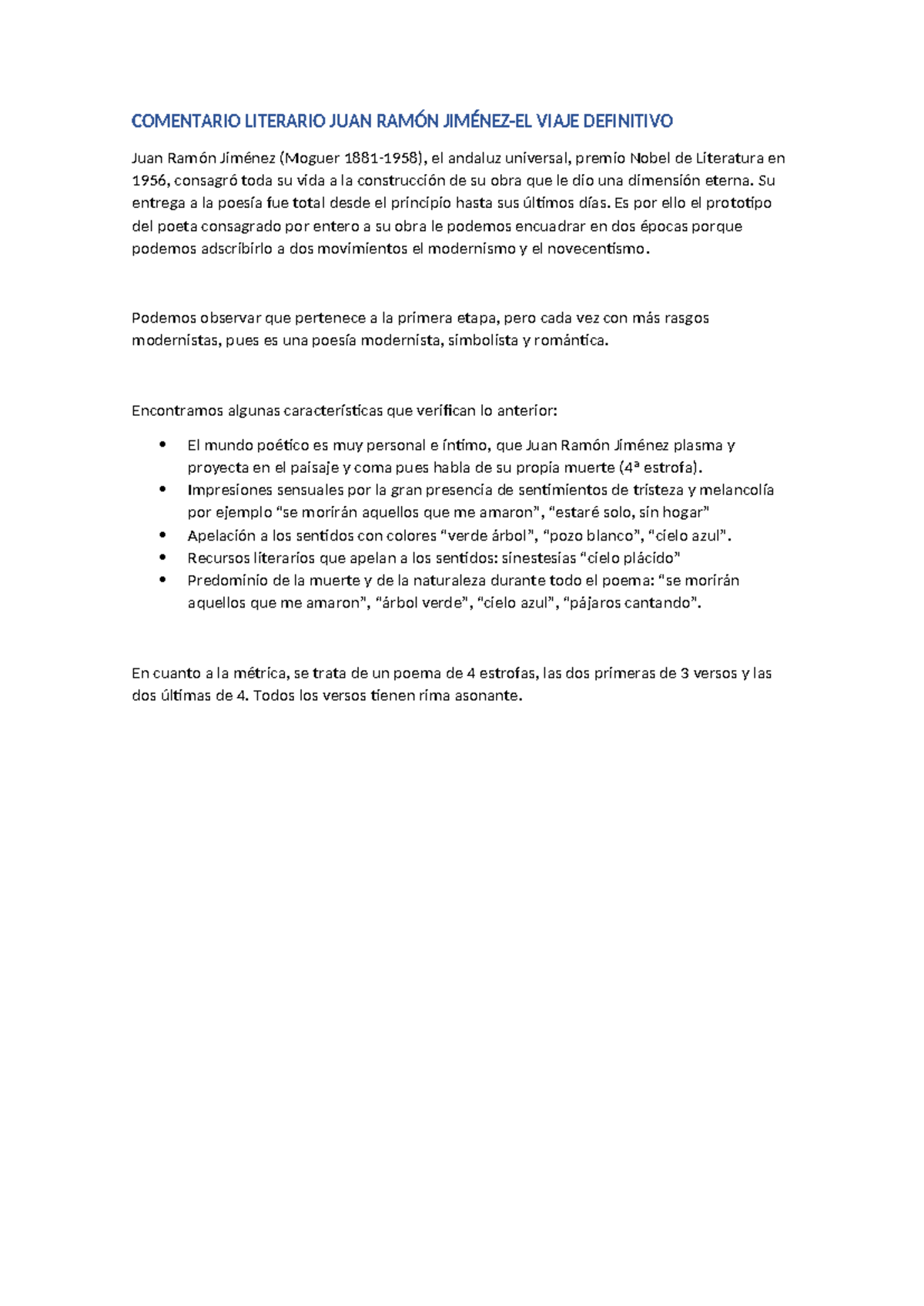 Comentario Literario JUAN Ramón Jiménez el viaje definitivo ...
