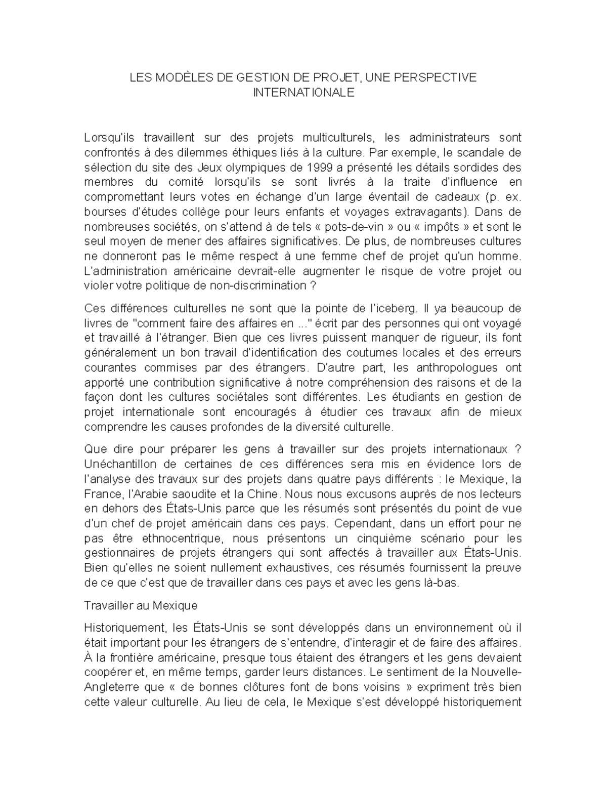 LES MODÈLES DE GESTION DE PROJET, UNE PERSPECTIVE INTERNATIONALE - LES ...