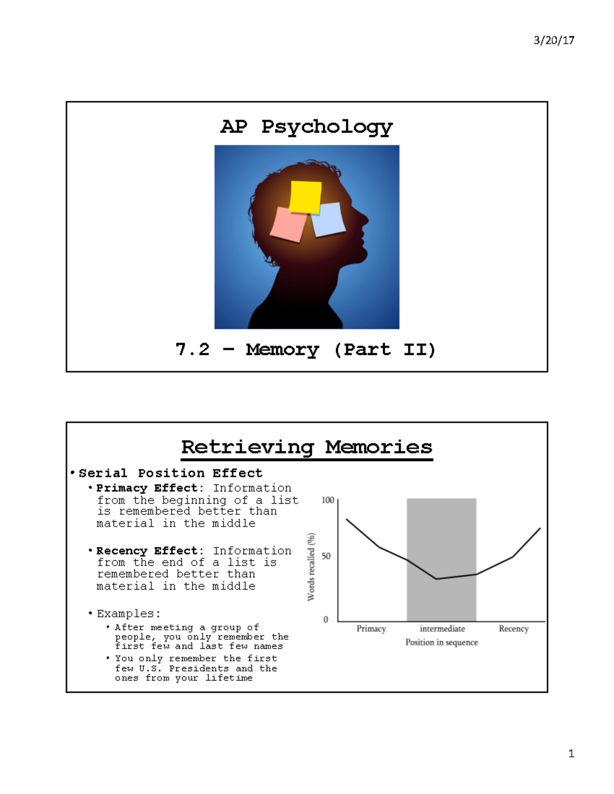 7 - pschology - AP Psychology 7 – Memory (Part II) Retrieving Memories ...