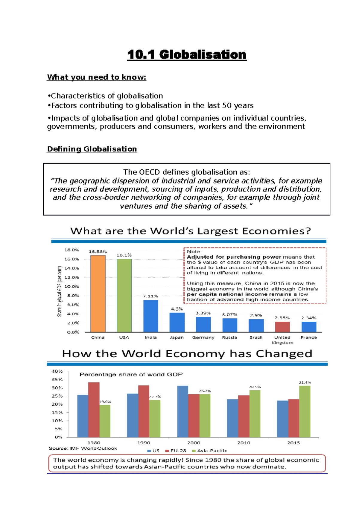 10.1 Globalisation worksheet - 10. 1 Globalisation What you need to ...