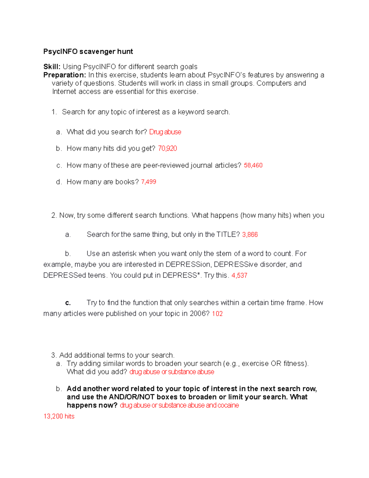 Lab 2 worksheet - PsycINFO scavenger hunt Skill: Using PsycINFO for ...