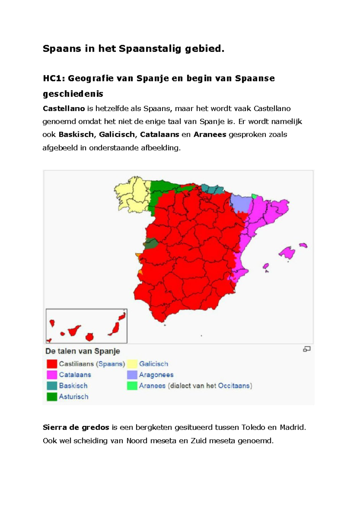 Spaans in het Spaanstalig gebied - HC1: Geografie van Spanje en begin ...