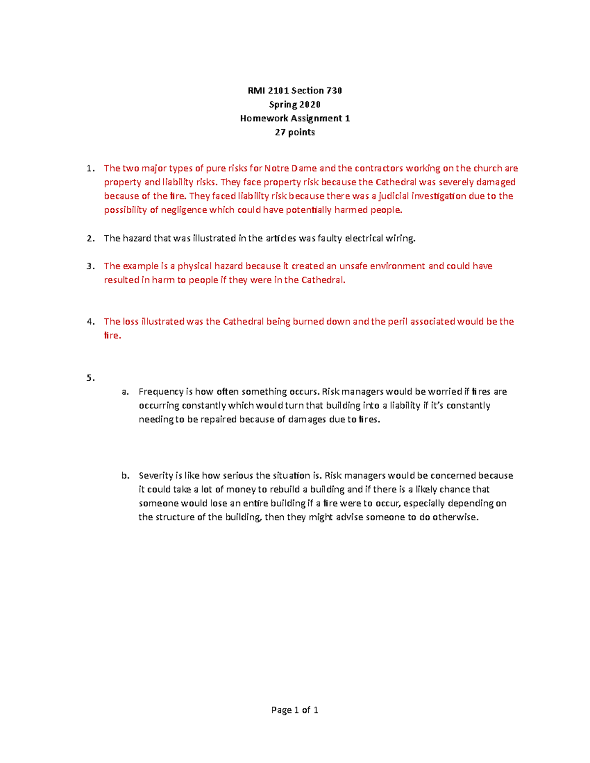 RMI Homework 1 - RMI 2101 Section 730 Spring 2020 Homework Assignment 1 ...