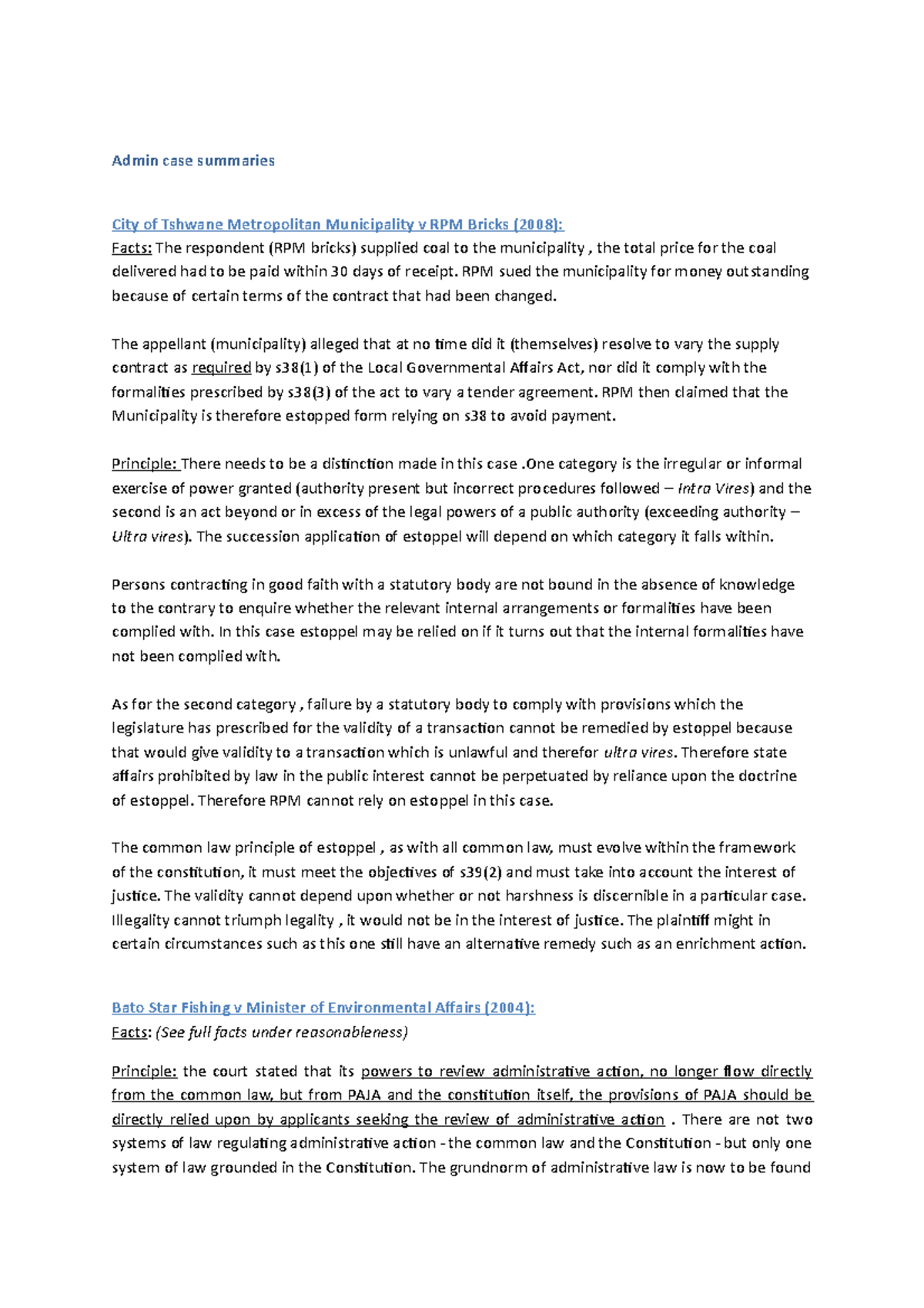 Admin Case Summaries (Hugo) - Admin case summaries City of Tshwane ...