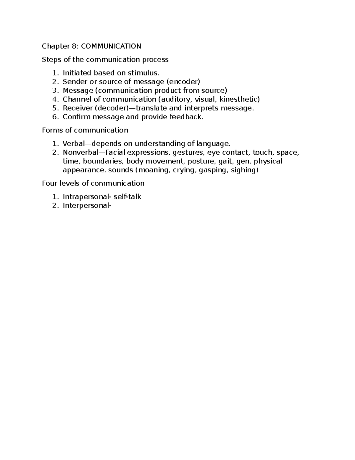 Outline - Chapter 8: COMMUNICATION Steps of the communication process 1 ...