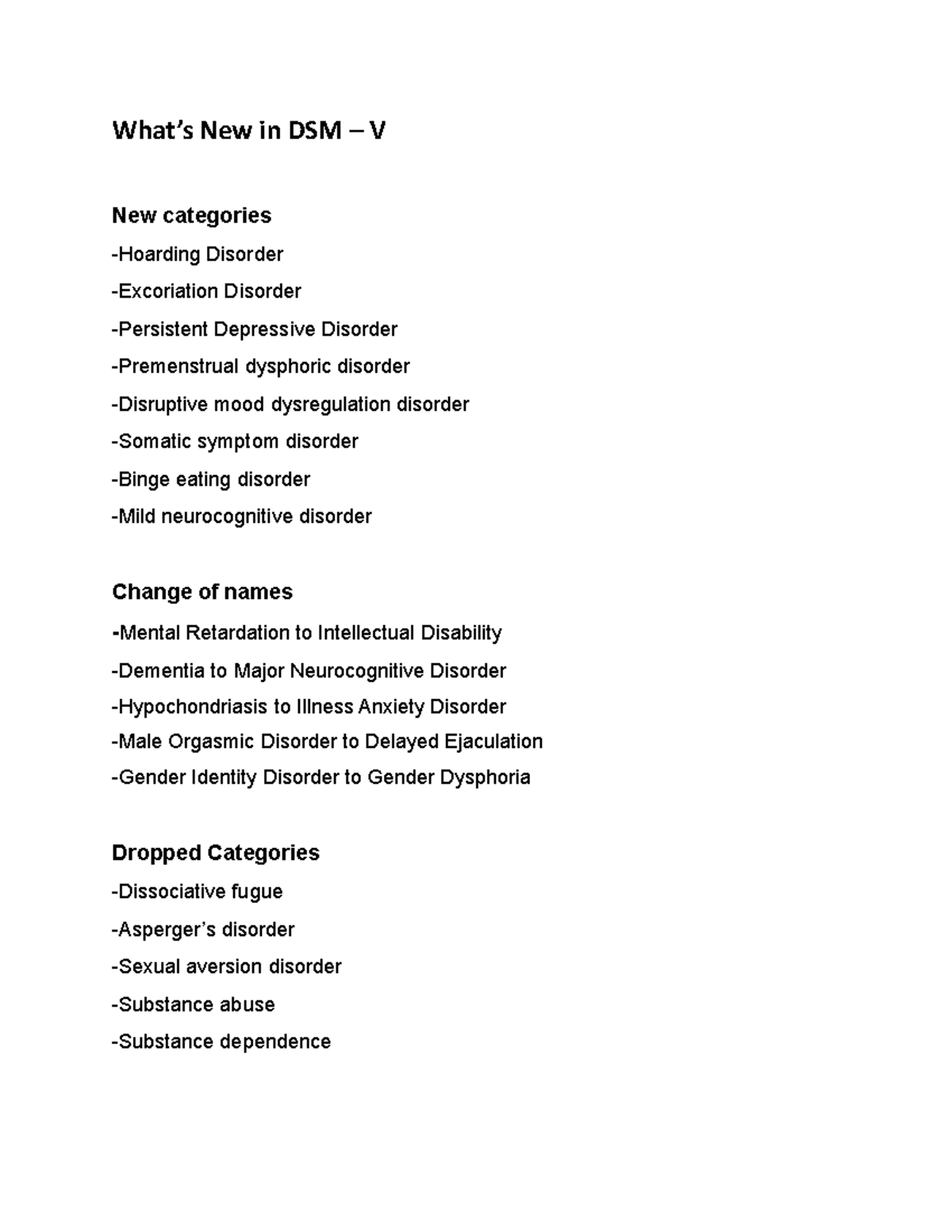 New to DSM-V - updates - What’s New in DSM – V New categories -Hoarding ...