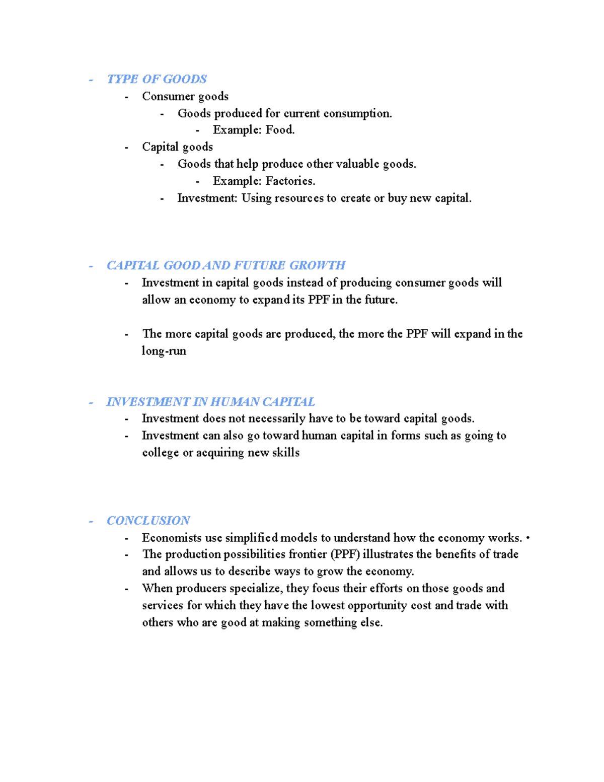 Chapter 2 - Microeconomics - Google Docs - TYPE OF GOODS Consumer goods ...