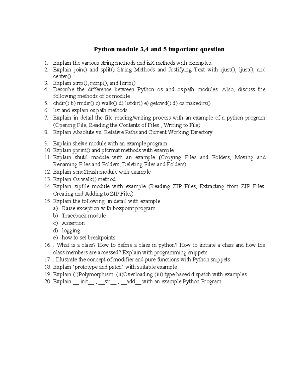 Python Important Questions Python Module 34 And 5 Important Question Explain The Various