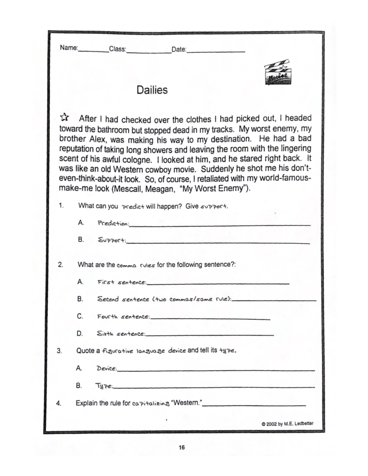 Annotated-Bellwork%235 - Name: Class: Date: Dailies After I had checked ...