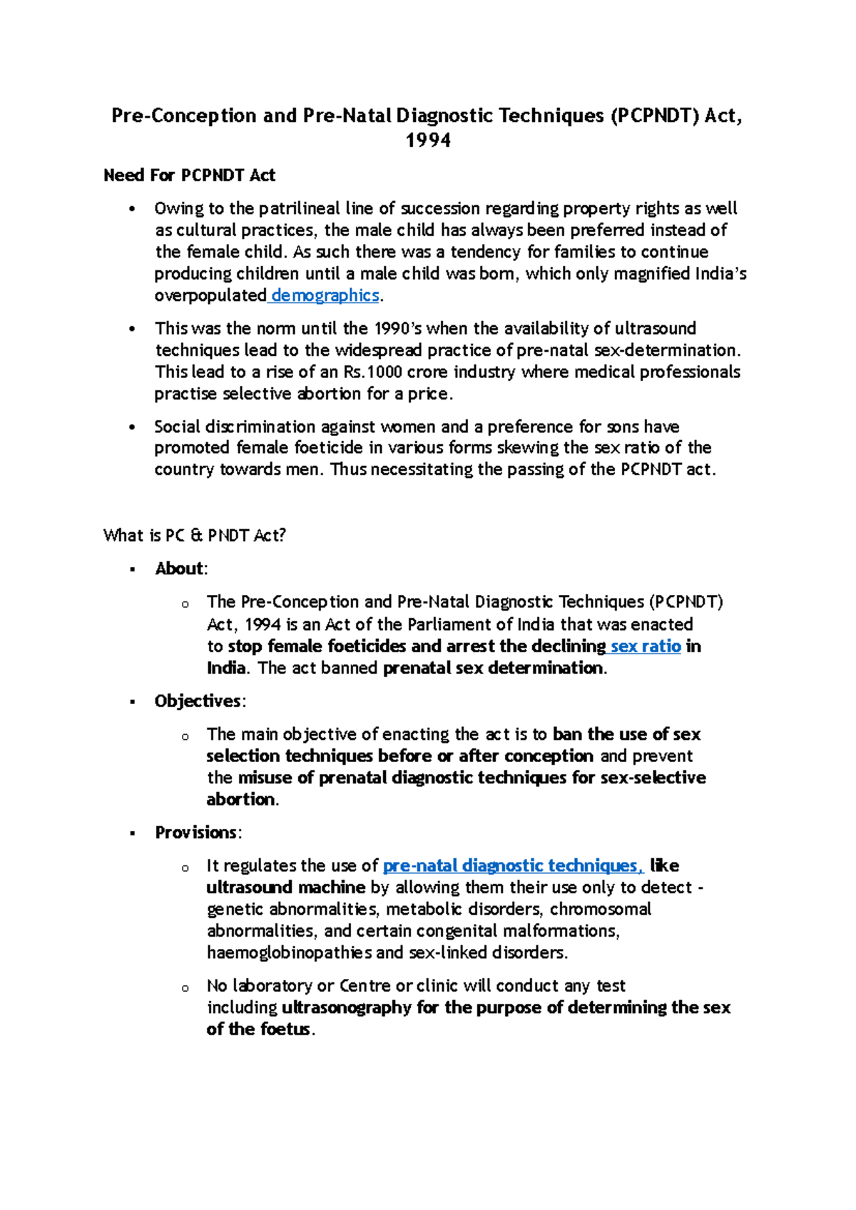 Need For Pcpndt Act - Pre-Conception and Pre-Natal Diagnostic ...