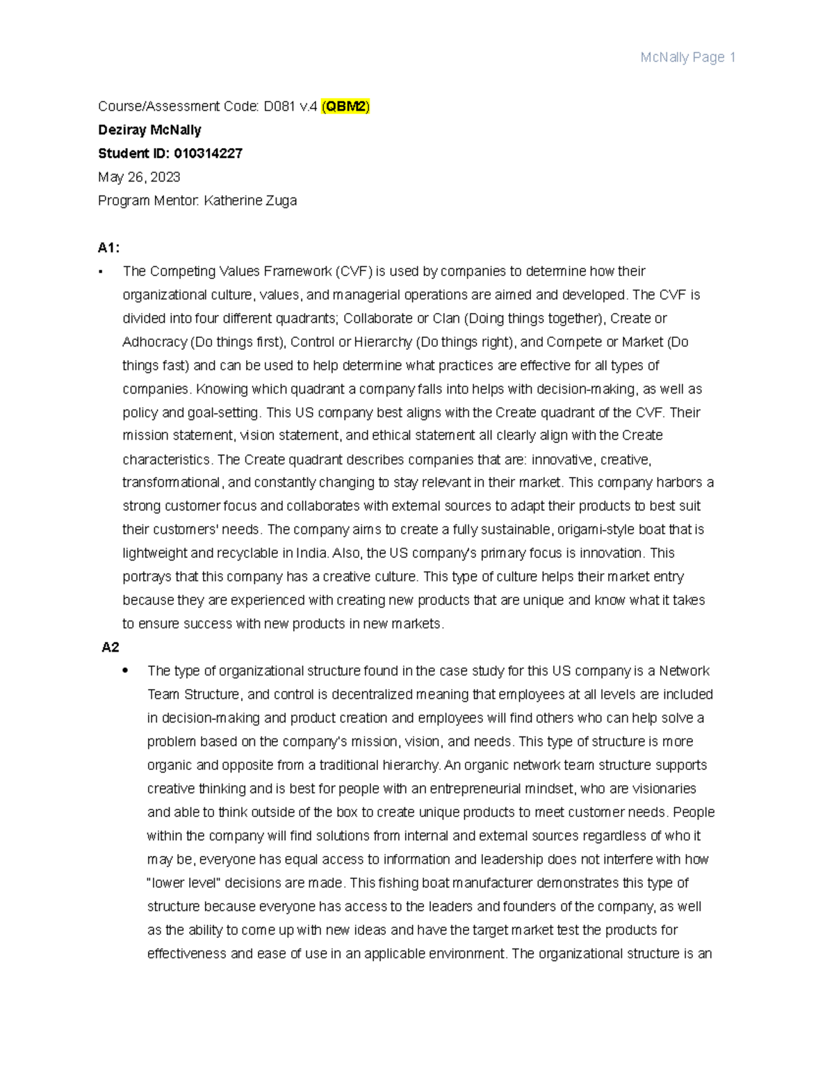Task 1 - QBM2 - D081 - passed and award recieved - Course/Assessment ...