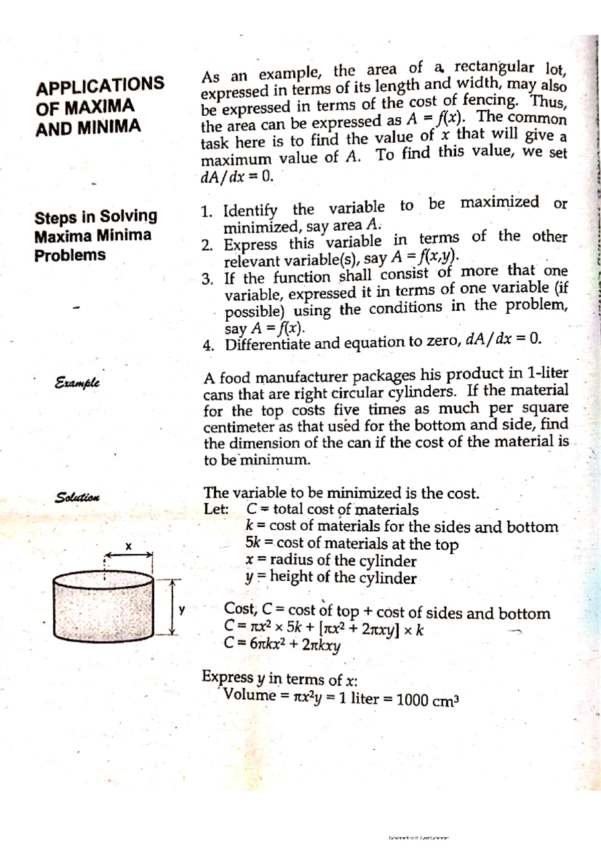Notes IN Maxima Minima TIME Rates - Basbas - Calculus 1 - Studocu