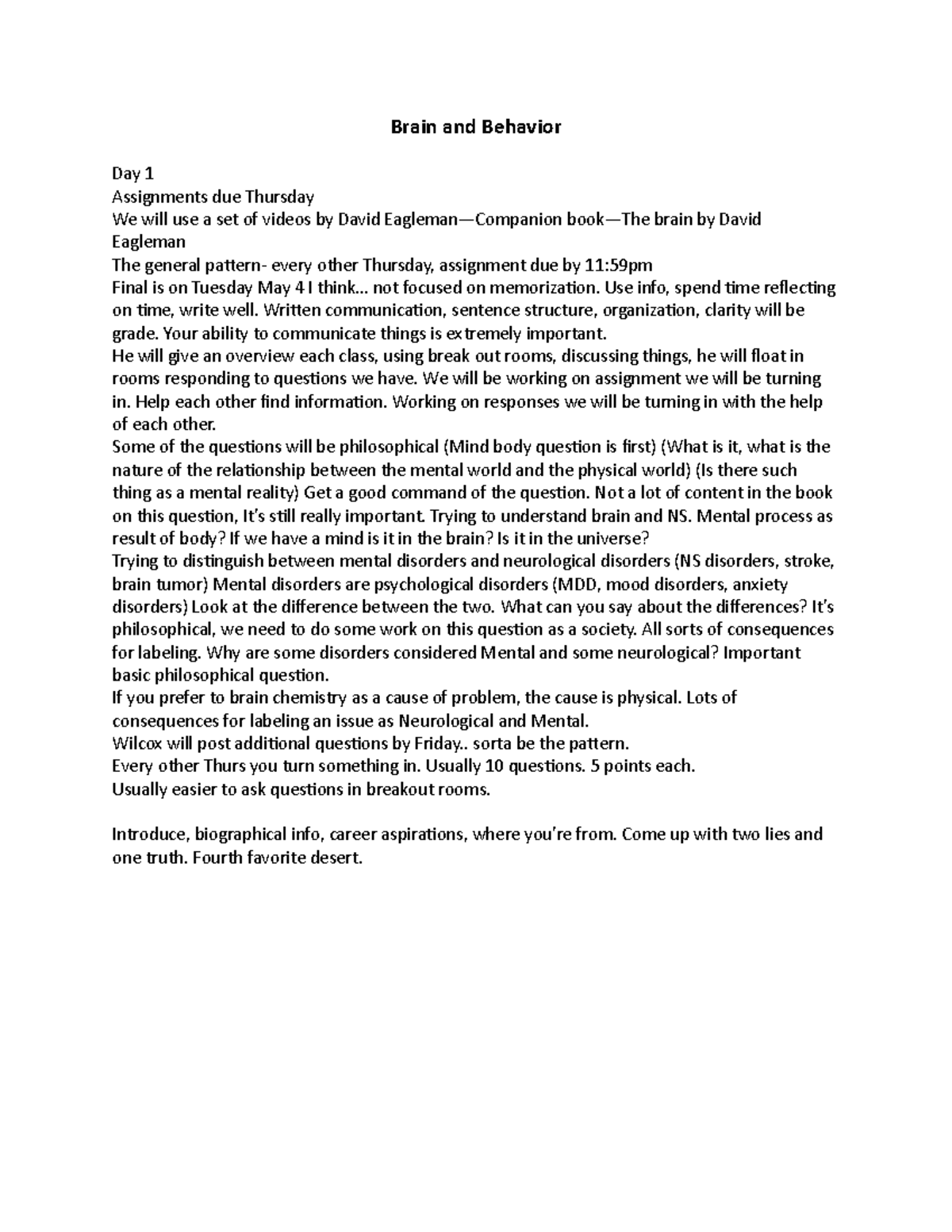 Entire Brain &n Behavior Course Notes Spring 2021 - PSY 4130 ...