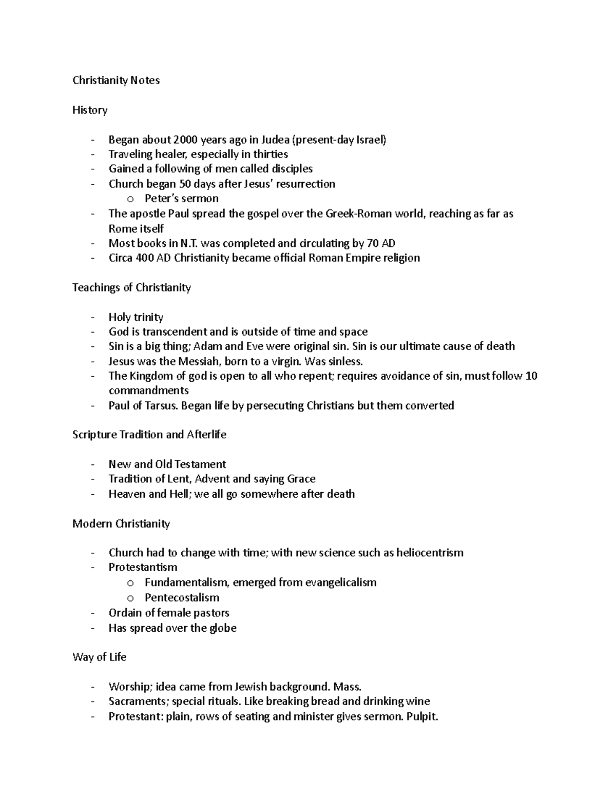 Christianity Notes - Completed - Christianity Notes History Began about ...