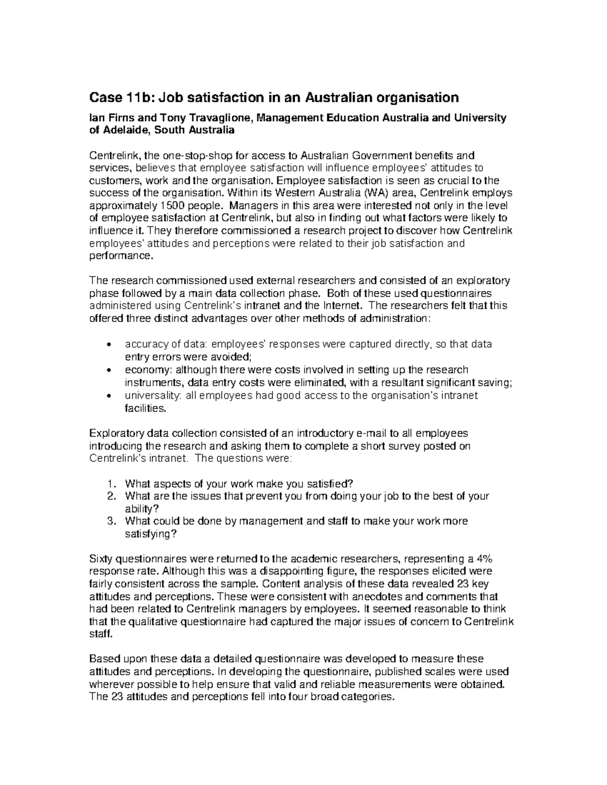 Ed-Additional Case 11b - Case 11b: Job satisfaction in an Australian ...