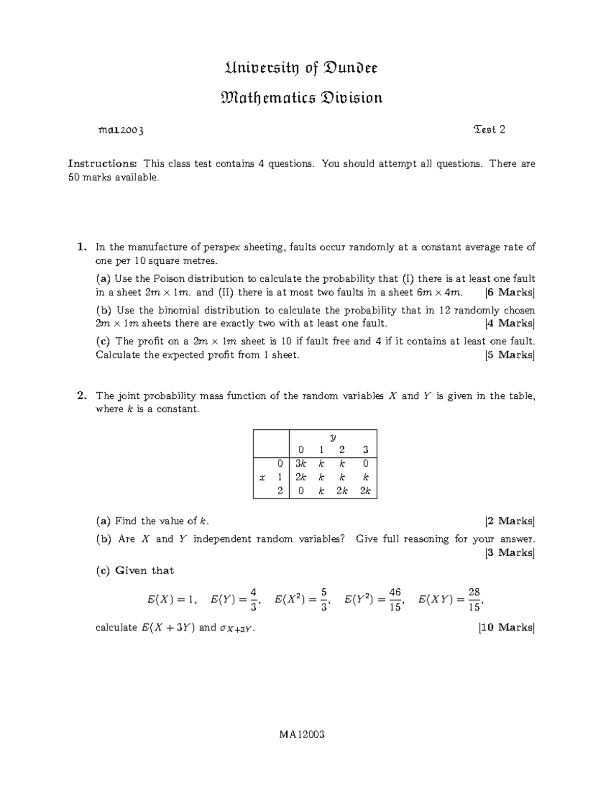 Test December 2015, questions - University of Dundee Mathematics ...