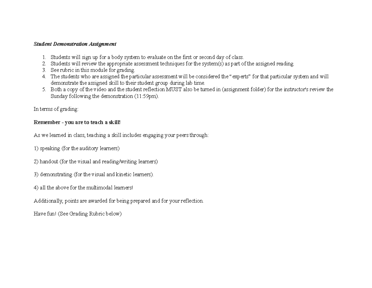 NPRO 1150 S21 Student Demo Asst with Rubric (3) - Student Demonstration ...