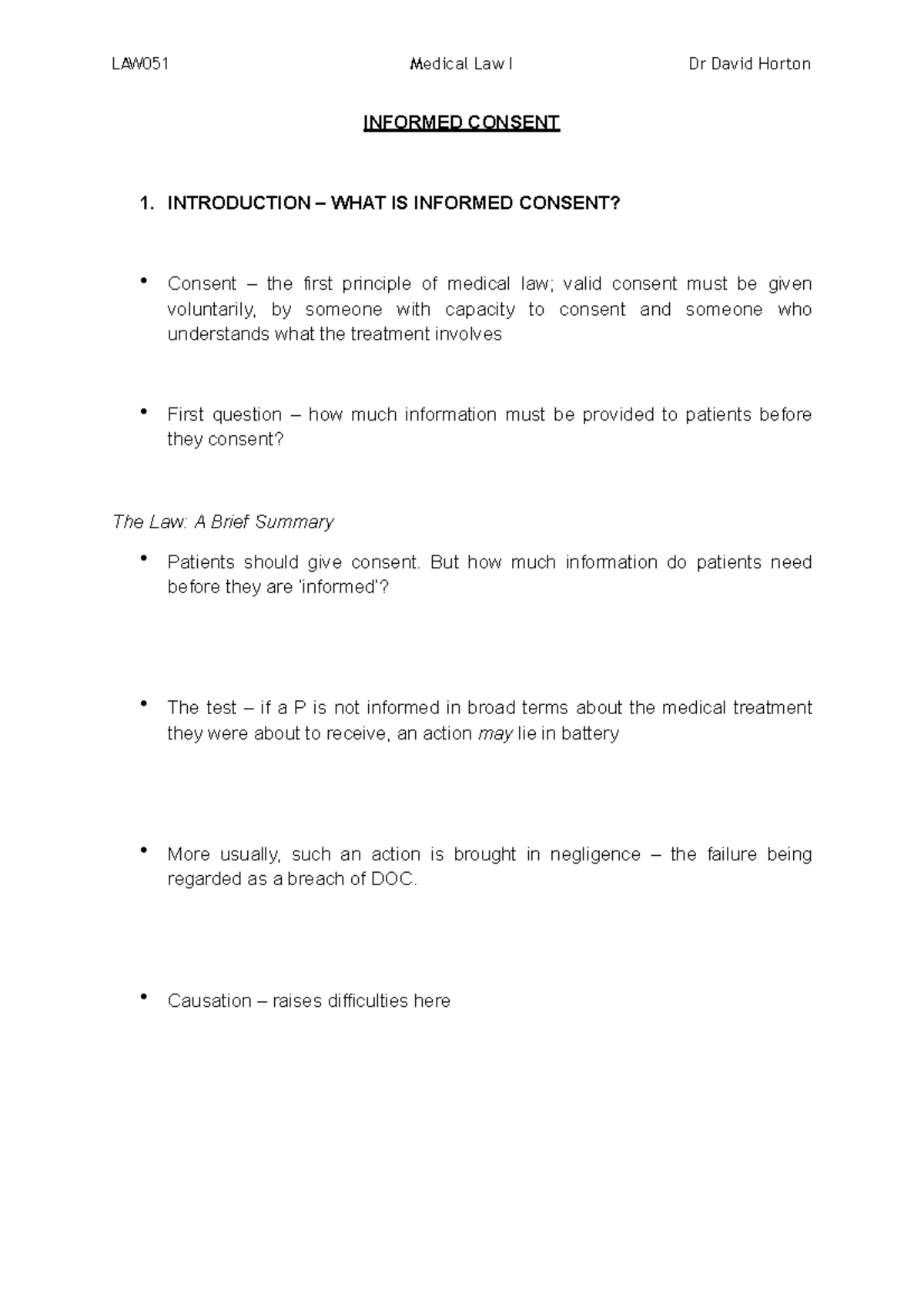 Informed Consent Lecture Handout - INFORMED CONSENT 1. INTRODUCTION ...
