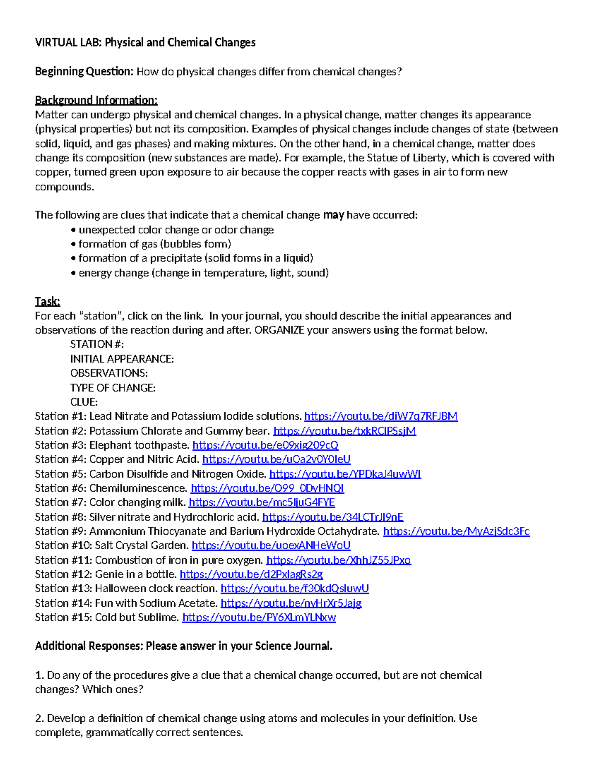 Physical and Chemical Change Virtual Lab - VIRTUAL LAB: Physical and ...